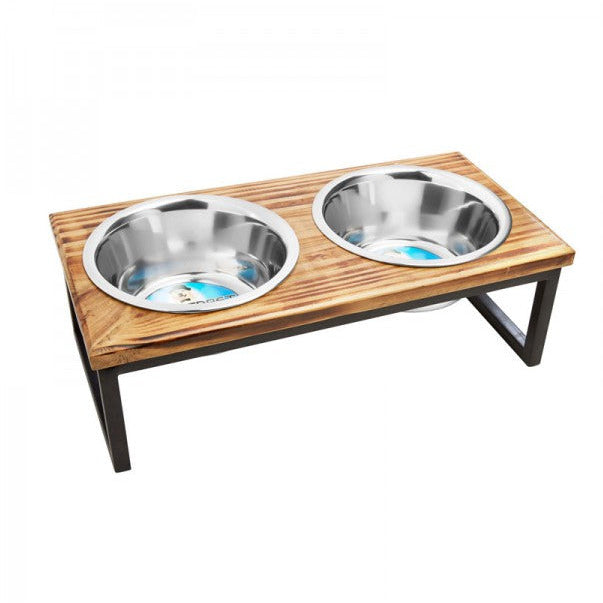 Bols Doubles en Stainless avec Support Surélevé en Bois Indipets ...